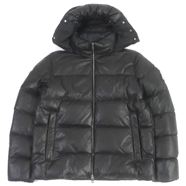美品□MONCLER モンクレール 22-23AW DAUPHINELL ロゴワッペン付き フーデッド ラムレザーダウンジャケット ブラック 2 正規品 メンズ