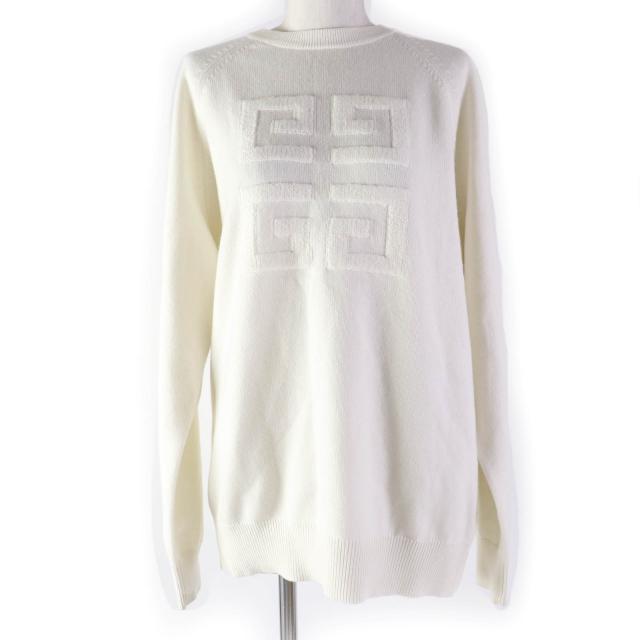極美品☆GIVENCHY ジバンシィ 定価254100円 23AW BW908N4ZEQ カシミヤ100％ 4G ロゴ 長袖 ニット アイボリー M 正規品 レディース