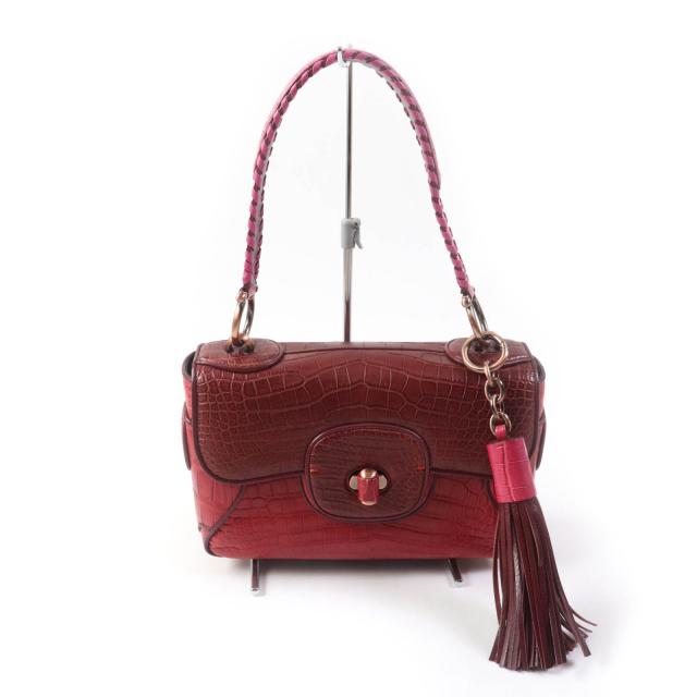 極美品★Civinile チビナイル emma エマ クロコダイル チャーム付 ショルダーバッグ/ハンドバッグ レッド ピンク 保存袋付き レディース