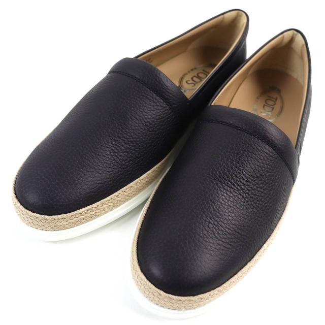 未使用品△TOD’S トッズ PANTOFOLA IMBOTTITA GOMMA TV レザー スリッポン ダークネイビー 大きいサイズ 10 箱・保存袋付き 伊製 メンズ