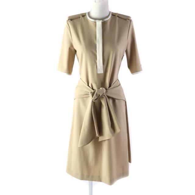 美品★Fluid. KOZUE ANZAI フルイド 安西コズエ 定価42900円 LFD19S6543 エポレット付 リボン 半袖 ツイル ワンピース ベージュ 1 正規品