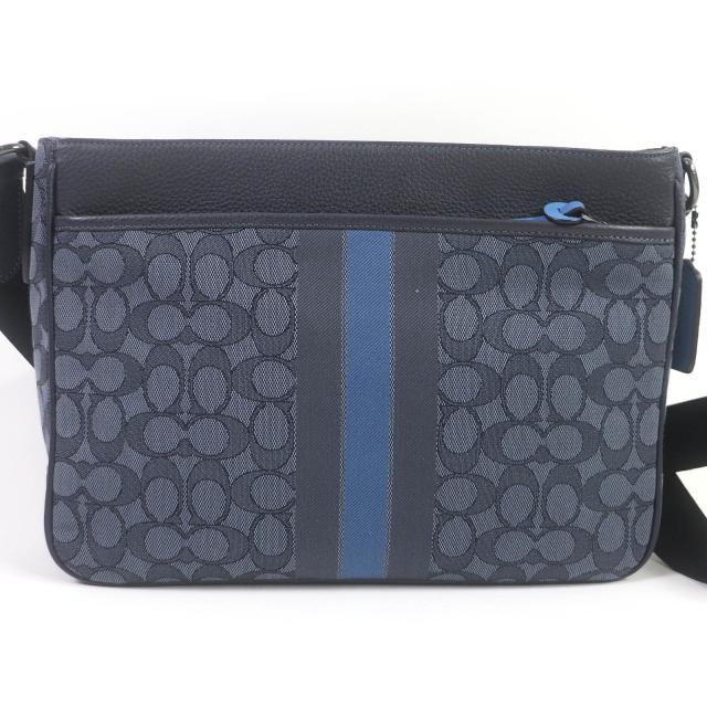 極美品□コーチ 定価72600円 C5291 トンプソン クロスボディ シグネチャー ジャカード ウィズ ヴァーシティ ストライプ ショルダーバッグ