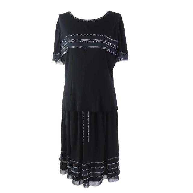 極美品◎CHANEL シャネル 02P P19048 P19038 ロゴプレート付 トップス×スカート セットアップ ブラック 44／42 フランス製 レディース