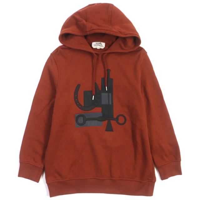 美品▼エルメス 20AW Sport capsule hooded sweater スポーツカプセル フーテッド 裏起毛 レザーパッチ プルオーバー XS 伊製 正規品
