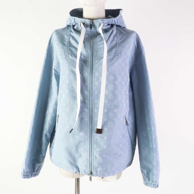 極美品◎LOUIS VUITTON ルイヴィトン 2024年製 1AFE42 モノグラムプリントパーカ シルク混 水色 38 ハンガー・ガーメント付 定価638000円
