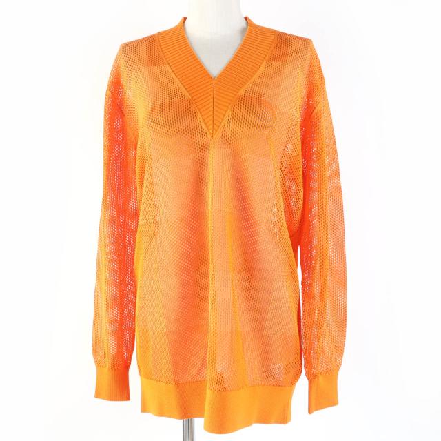 未使用品☆BURBERRY バーバリー 8041344 Vネック 長袖 メッシュ チュニック トップス オレンジ S 正規品 レディース
