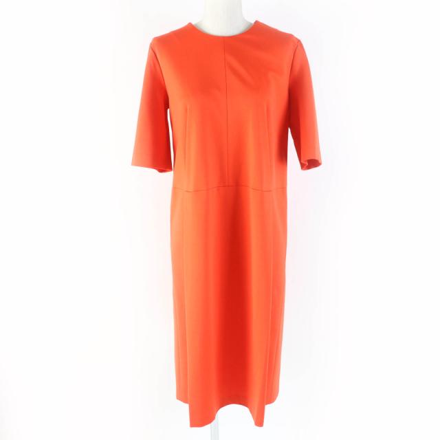 未使用品★JIL SANDER ジルサンダー クルーネック 半袖 ウェストタック ワンピース オレンジ 34 イタリア製 正規品 定価108900円