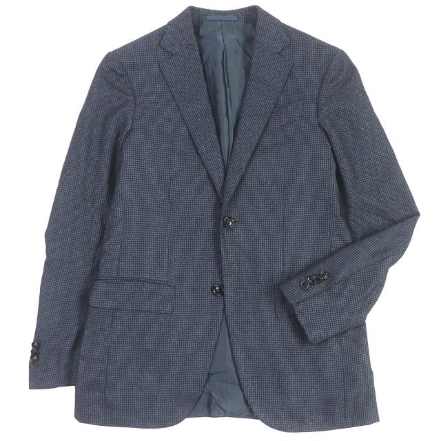 美品□Ermenegildo Zegna エルメネジルドゼニア シルク カシミヤ 千鳥格子 シングル テーラードジャケット ネイビー系 42 正規品 メンズ