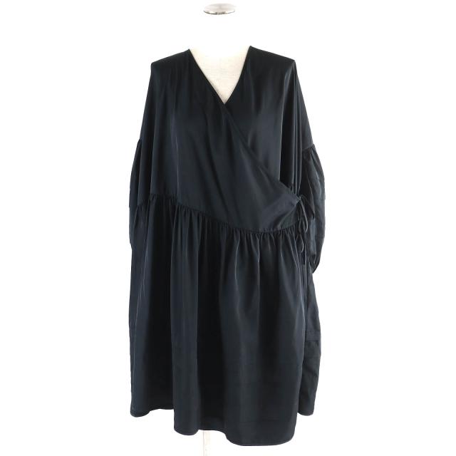 極美品△CECILIE BAHNSEN セシリーバンセン ESS-0005 クロスデザイン 長袖 ボリューム ワンピース チュニック ブラック XS レディース