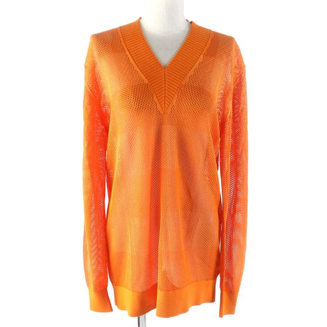 未使用品★BURBERRY バーバリー 8041344 チェック柄 Vネック 長袖 メッシュ チュニック トップス オレンジ SP 正規品 レディース