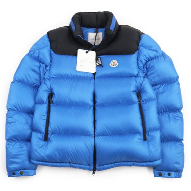 美品●MONCLER モンクレール 22AW 1A00147 PEUPLIER ロゴワッペン付き ショートダウンジャケット ブルー 3 ハンガー付き 正規品 メンズ