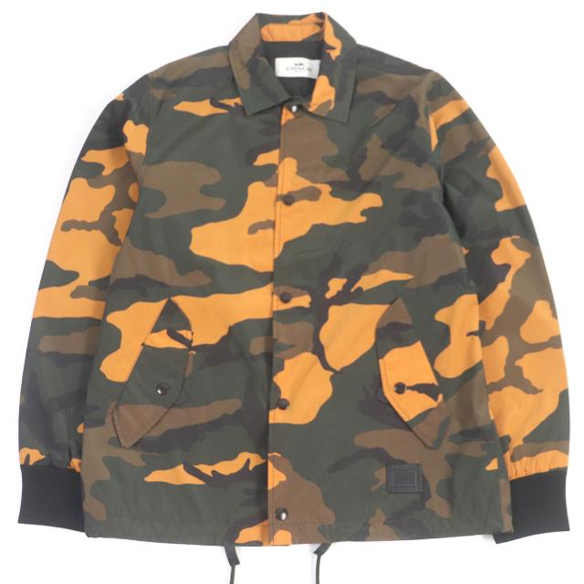 極美品□COACH コーチ F28843 カモフラ 迷彩柄 ロゴレザーパッチ コーチジャケット ナイロンジャケット カーキ系 M 正規品 メンズ