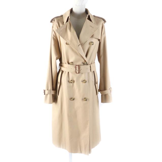 美品★マッキントッシュ ロンドン コットン100% ベルト付 レザー使い 裏地チェック柄 ロング トレンチコート ベージュ 40 日本製 正規品