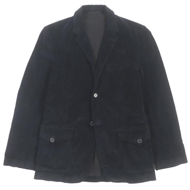 美品▼Dunhill ダンヒル コットン100% コーデュロイ ロゴ入りボタン 本切羽 シングル テーラードジャケット ブラック S 正規品　メンズ