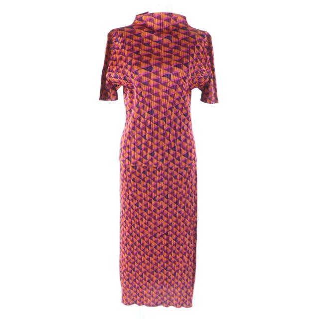 極美品★プリーツプリーズ イッセイミヤケ PP43-JK951/PP43-JG954 幾何学 総柄 半袖カットソー＋スカート セットアップ 4/2 正規品