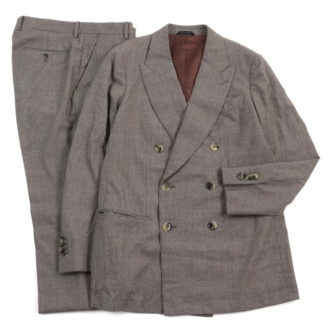 美品○GIORGIO ARMANI ジョルジオアルマーニ 2022年製 カシミヤ96% NAPOLI ダブルブレスト スーツ ブラウン 48R 伊製 正規品 メンズ