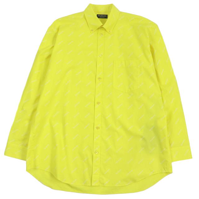 未使用品□BALENCIAGA バレンシアガ WARDROBE 21SS 534333 ALL OVER LOGO SHIRT ロゴ総柄 長袖シャツ イエロー 40 イタリア製 正規品
