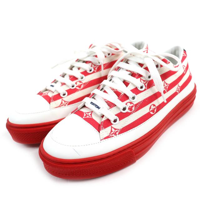 極美品△LOUIS VUITTON ルイヴィトン ステラ—ライン LV エスカル モノグラム ボーダー柄 キャンバス レザー ローカットスニーカー 36.5