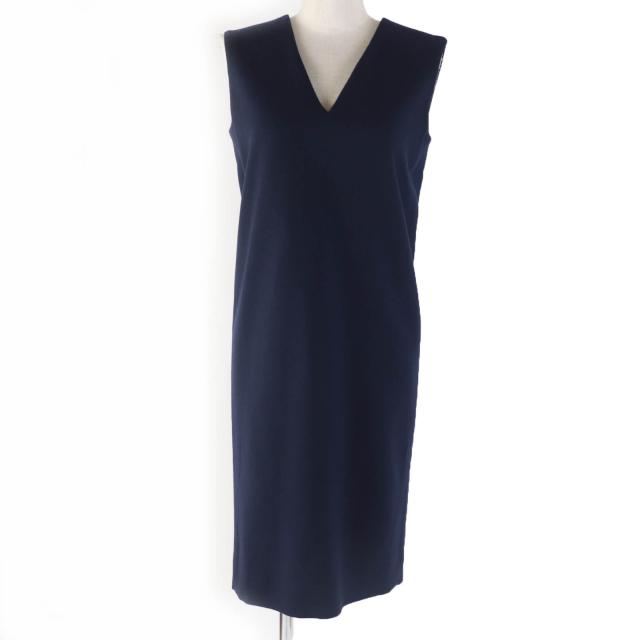 極美品☆YOKO CHAN ヨーコチャン YCD-418-418 ウール フェイクパール付 ノースリーブ ワンピース ダークネイビー 36 正規品 レディース