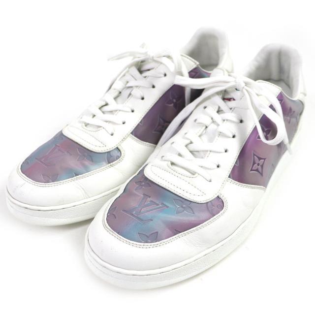 良品△LOUIS VUITTON ルイヴィトン 2021年製 リヴォリライン モノグラムパターン レザー スニーカー ホワイト オーロラカラー 8.5 伊製