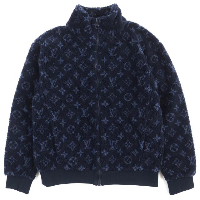 美品△LOUIS VUITTON ルイヴィトン 21SS モノグラム ジャガード フリース ジャケット ブルゾン ネイビー ブルー系 S 伊製 正規品 メンズ