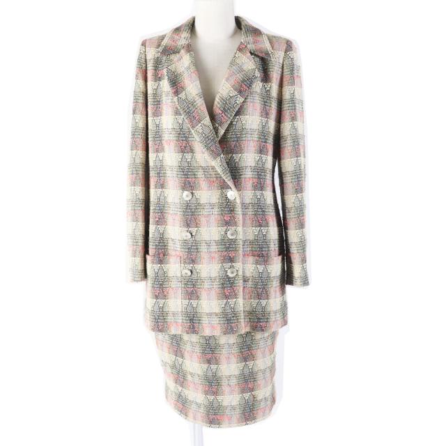 美品◎CHANEL シャネル ヴィンテージ 98P P10460 ココマークボタン ダブルブレスト ツイード セットアップ マルチ 38 正規品 レディース