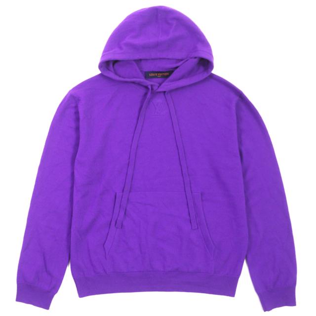 美品▼LOUIS VUITTON ルイヴィトン 22SS LVエンボス カシミヤ シルク プルオーバー ニット パーカー パープル S 伊製 正規品 メンズ
