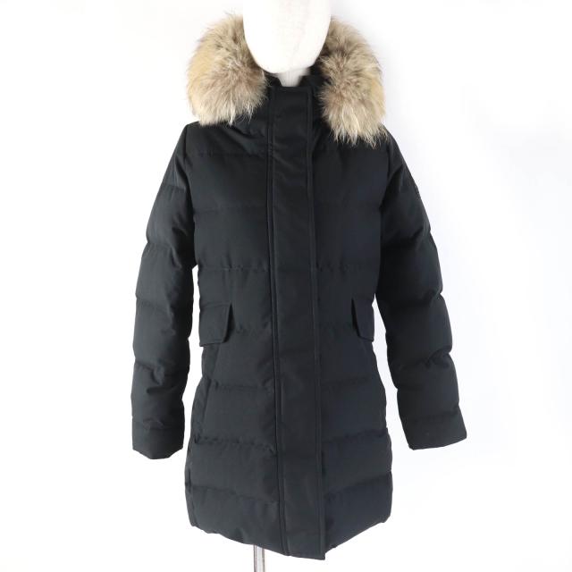 美品☆Pyrenex ピレネックス GRENOBLE GABARDINE FUR ロゴワッペン・ファー・フード付 ダウンジャケット ブラック 36 正規品 レディース