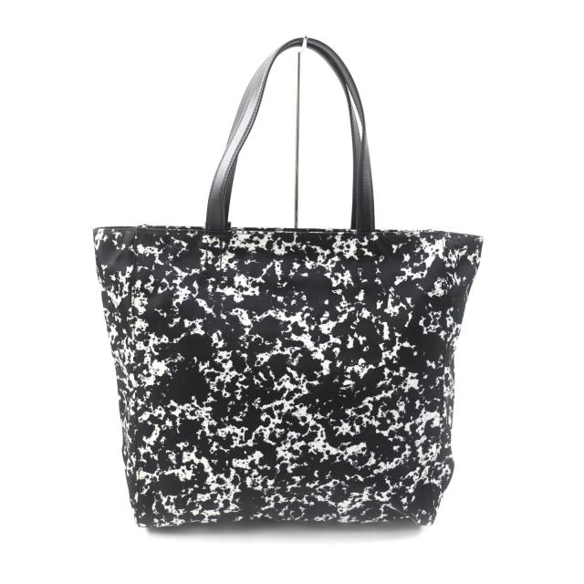 極美品★BALLY バリー WOLFSON TOTE ロゴ金具付 総柄 レザー使い 大型 トートバッグ ブラック ホワイト 保存袋付 イタリア製 レディース