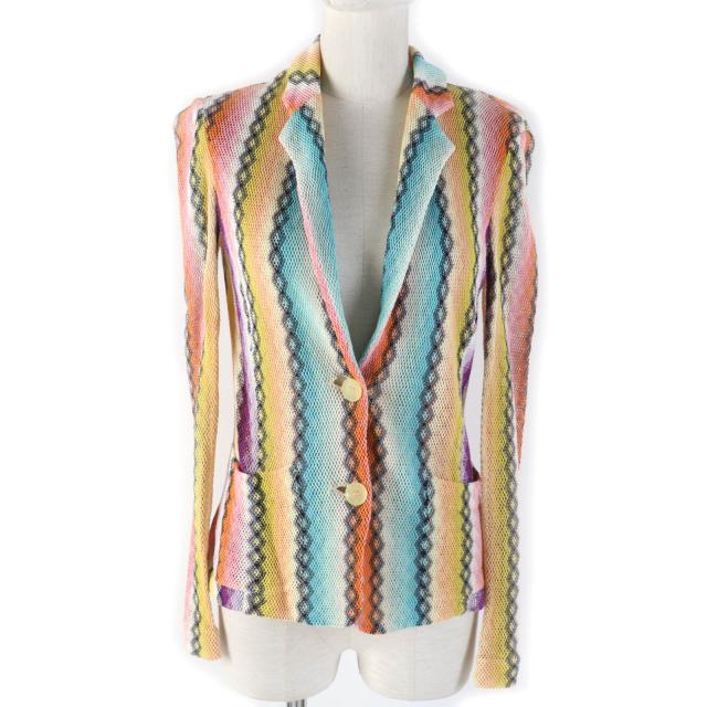 極美品☆Missoni ミッソーニ 総柄デザイン メッシュ コットン ニット ジャケット マルチカラー 40 イタリア製 正規品 レディース