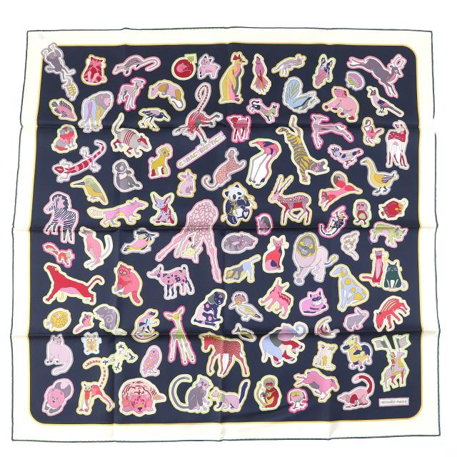 未使用品△HERMES エルメス DOUBLE FACE CARACTERISTICK シルク100％ CABAN/ROSE/MULTICO カレ90 スカーフ 箱付き フランス製 レディース