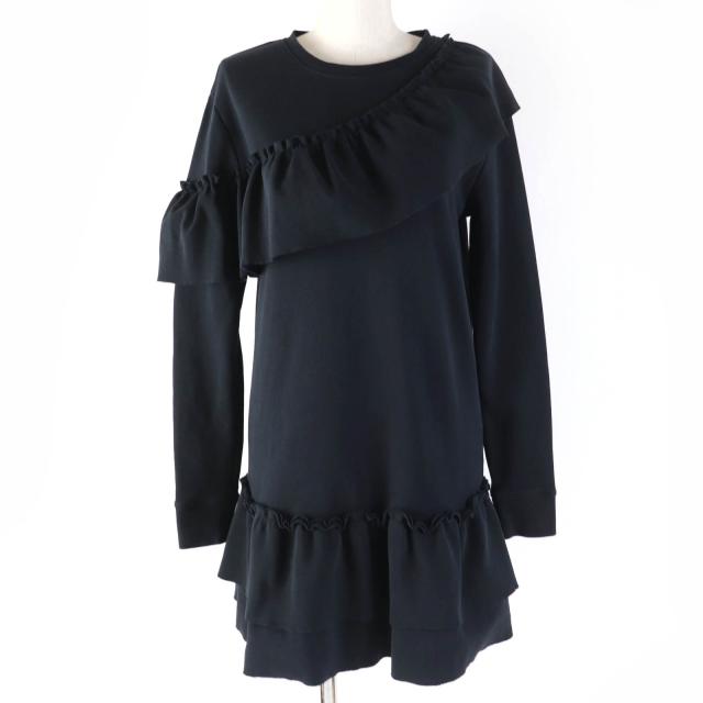 美品☆RED VALENTINO レッドヴァレンティノ 斜めフリルデザイン 裾チュール レイヤード チュニック ワンピース ブラック XS 正規品