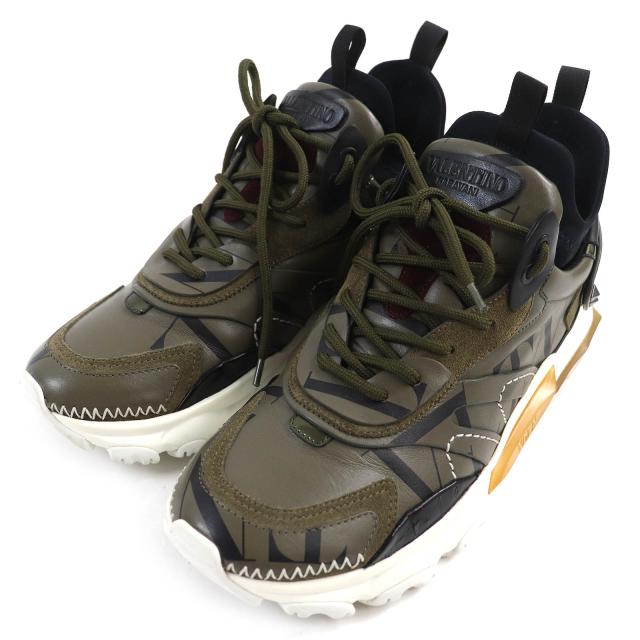 極美△Valentino Garavani ヴァレンティノガラヴァーニ TRB39Y0 バウンス レイズドソール オーストリッチフェザー VLTNロゴスニーカー 40