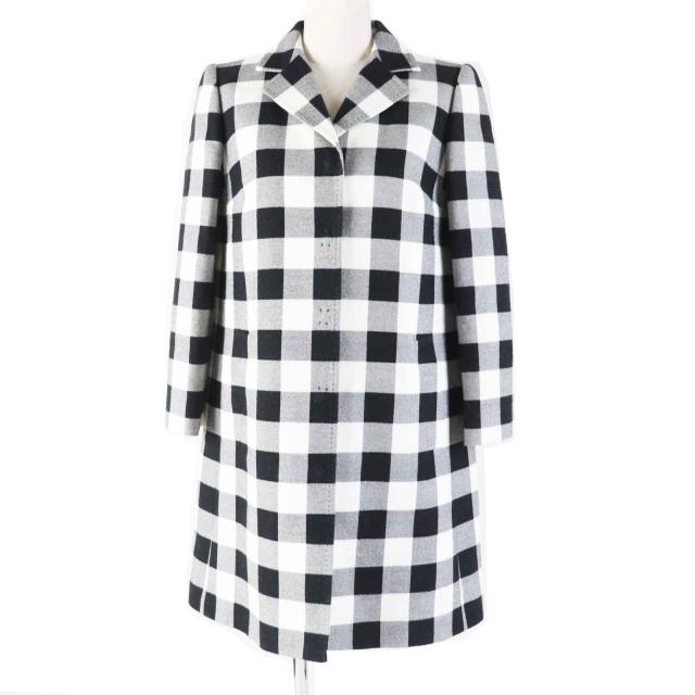 極美品◎DOLCE&GABBANA ドルチェ＆ガッバーナ コットン 裏シルク ブロックチェック柄 コート ブラック ホワイト 38 伊製 正規品 レディース