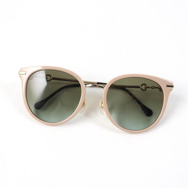 美品★GUCCI グッチ GG1015 ホースビット アジアンフィット サングラス アイウェア ベージュ ゴールド 56□21 145 ケース付 レディース