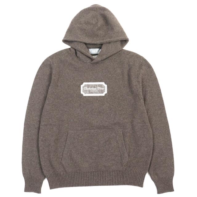 未使用△DIOR ディオール オム 313M658AT474 カシミヤ100% フロントロゴ刺繍 プルオーバー フーディー ニットパーカー ブラウン M 正規品