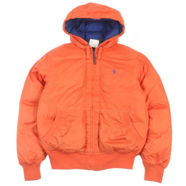 未使用品□POLO RALPH LAUREN ポロ・ラルフローレン ホースロゴ刺繍 フーデッド ダウンジャケット ブルゾン オレンジ M 正規品 メンズ