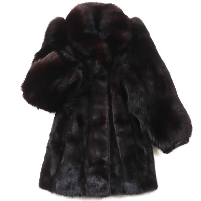 極美品▼ミンク フォックス MINK FOX 裏地花柄刺繍入り 本毛皮コート ダークブラウン カナダ製 レディース ボリューム◎