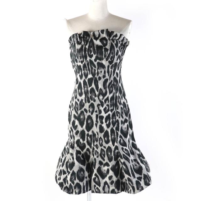【ドンドン見直し】未使用品△LANVIN ランバン レオパード柄 ベアトップ ノースリーブ ドレス ワンピース 34 正規品 定価698500円