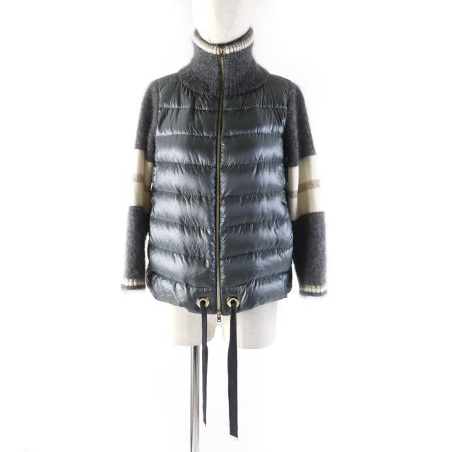 美品★HERNO Resort ヘルノ リゾート 2019年製 PI020DR-12017 ロゴZIP スタンドカラー ニット切替 ダウンジャケット 40 正規品