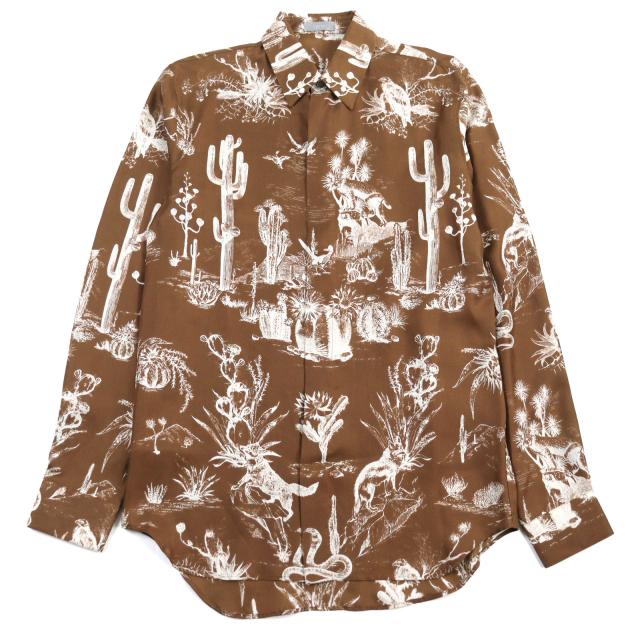 極美品○DIOR×Travis Scott ディオール オム×トラヴィススコット 013C501A5529 シルク100% カクタスジャック 長袖シャツ 総柄 38 正規品