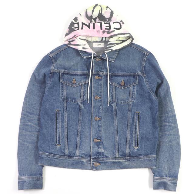 極美品□CELINE セリーヌ 2Q660930F コットン ユニオンウォッシュ フード付 デニムジャケット インディゴブルー M 日本製 正規品 メンズ