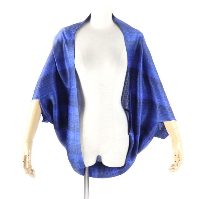 極美品★PLEATS PLEASE プリーツプリーズ イッセイミヤケ PP33-J0653 フロントオープン プリーツ ボレロ ブルー 正規品 レディース