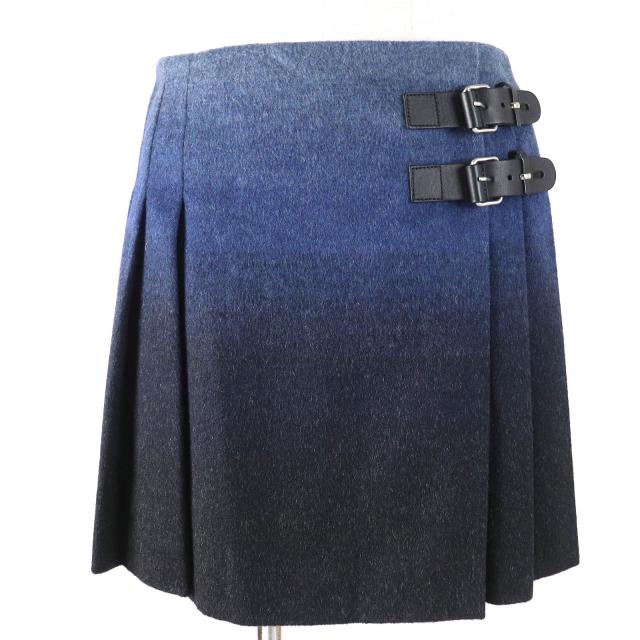 極美品△RED VALENTINO レッドヴァレンティノ ウール レザーベルト付き グラデーションカラー プリーツ ミニ ラップスカート S 正規品