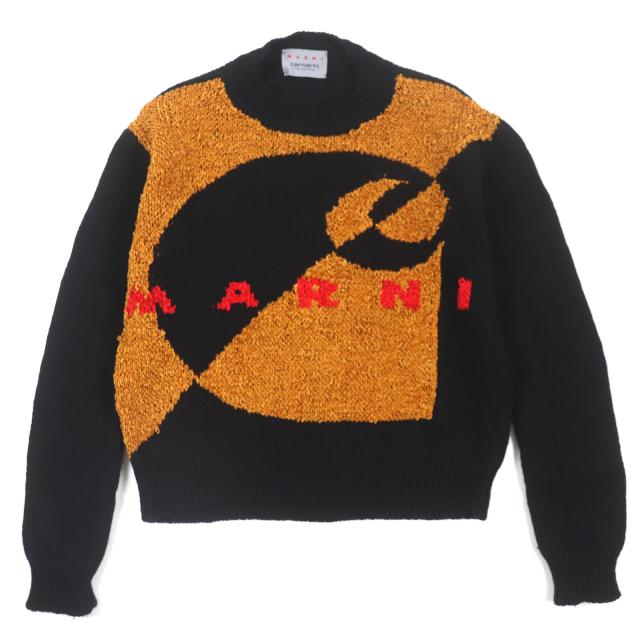 極美品▼MARNI×CARHARTT マルニ×カーハート 23SS GCMD0375Q0 ウール シルク ロゴ ジャガードニット セーター 40 正規品 メンズ