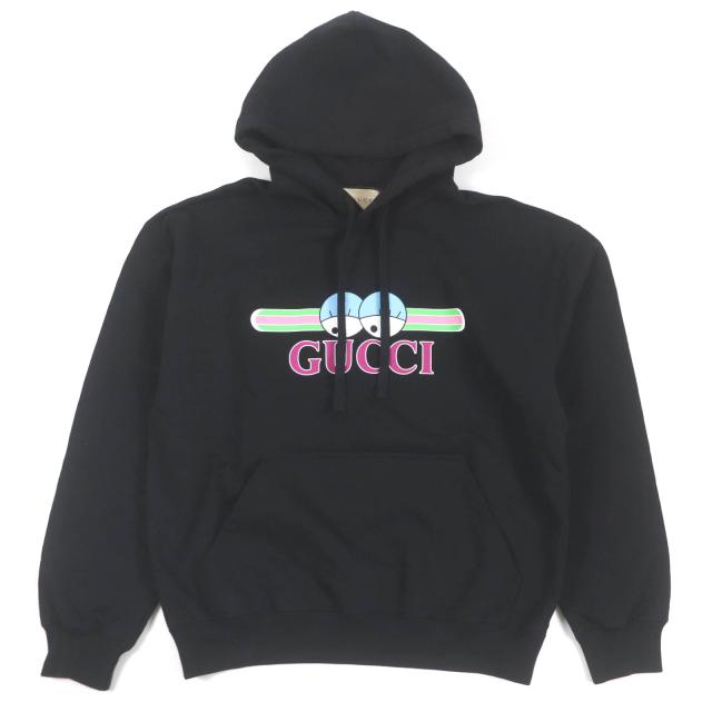 美品□GUCCI グッチ 24AW 782788 ロゴプリント フーディー プルオーバー パーカー ブラック S ガーメント付き イタリア製 正規品 メンズ