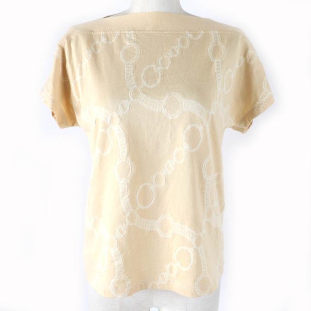 美品☆HERMES エルメス 22SS 2E4607DZ コットン100％ 半袖 Tシャツ トップス ベージュ 36 フランス製 正規品 レディース