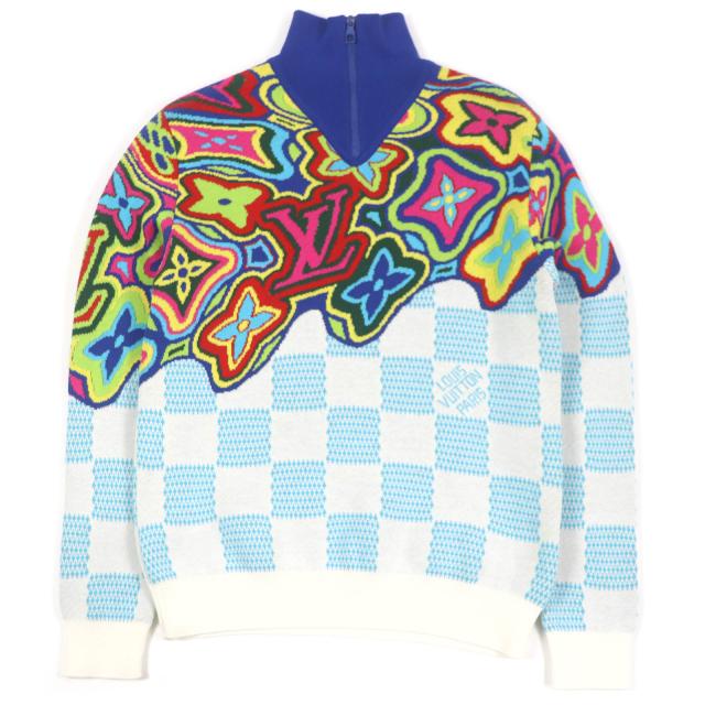 極美品□LOUIS VUITTON ルイヴィトン 2021年製 1A8P4N ディストーテッド モノグラム ダミエ ハーフジップニット イタリア製 正規品