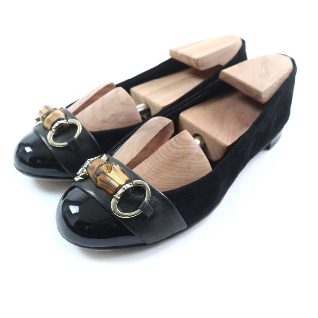 美品★GUCCI グッチ 270311 バンブービット スウェードレザー パンプス フラットシューズ ブラック 35 箱付き イタリア製 レディース