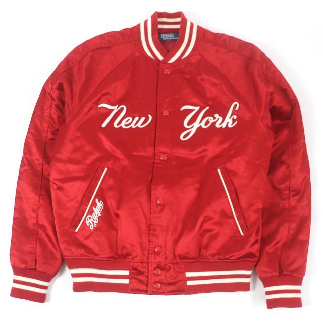 美品□POLO RALPH LAUREN×MLB ポロラルフローレン×MLB 710810481002 ニューヨークヤンキース 中綿 スタジャン レッド M 正規品 メンズ